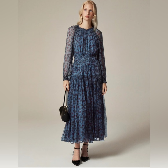 J. Crew | Dresses | J Crew Crinkle Chiffon Sheer Longsleeve Dress In ...